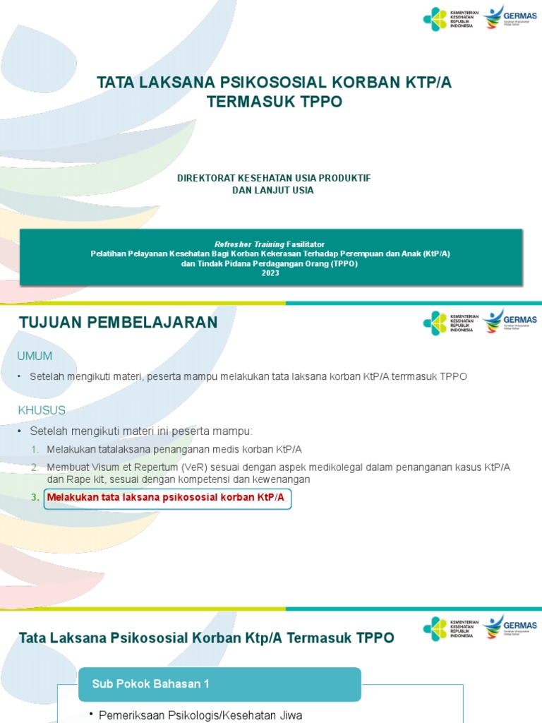 Tatalaksana Psikososial Korban KtPA Dan TPPO 2023 (DR Uki) | PDF
