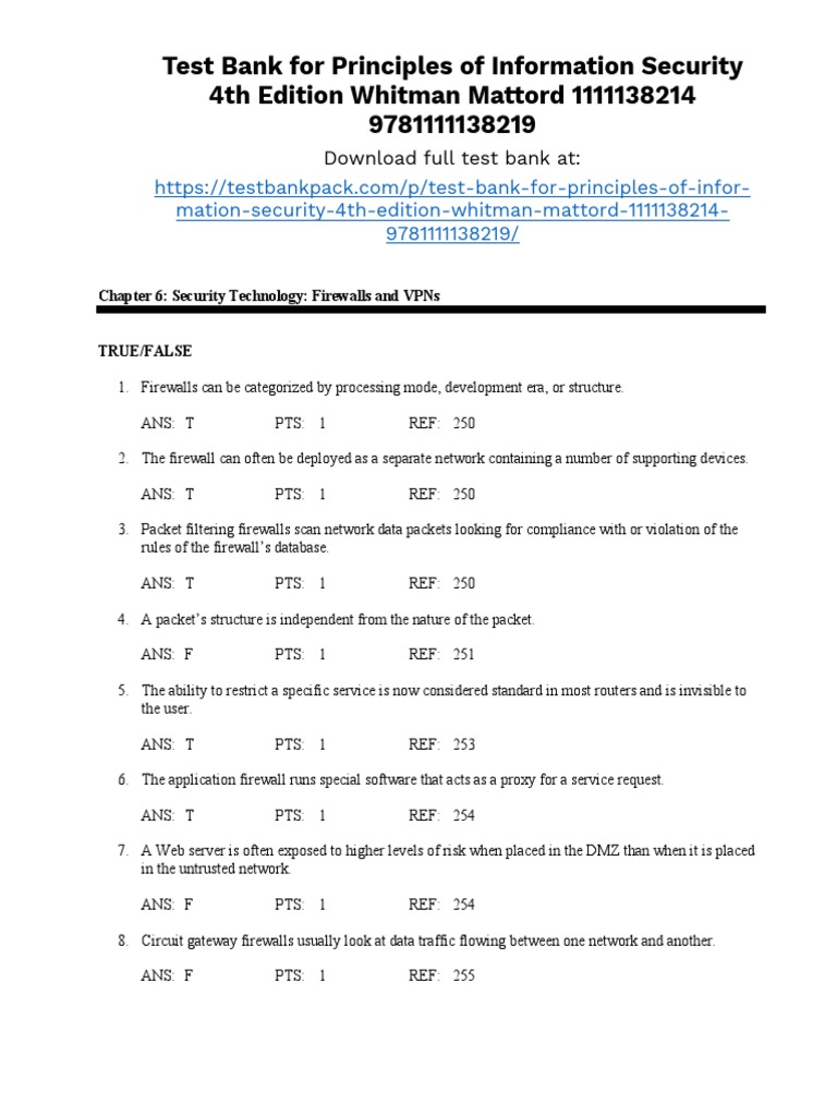 Principles of Information Security 4th Edition Whitman Test Bank ...