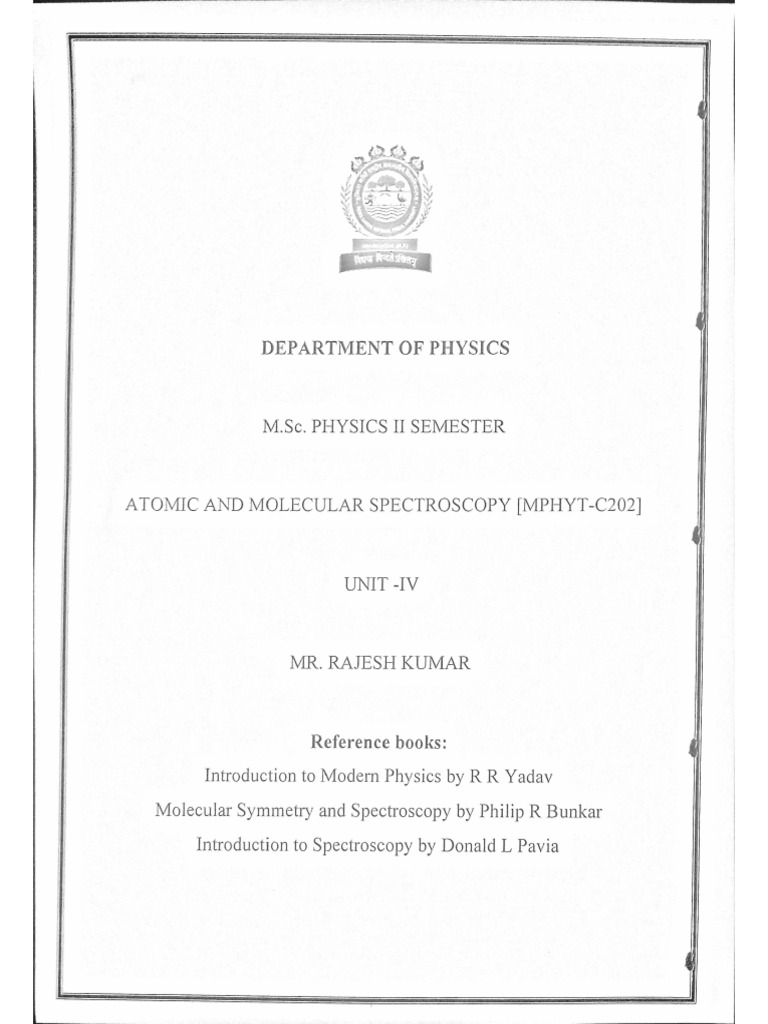 MSC Physics 02sem RajeshKumar Atomic and Molecular Spectros | PDF