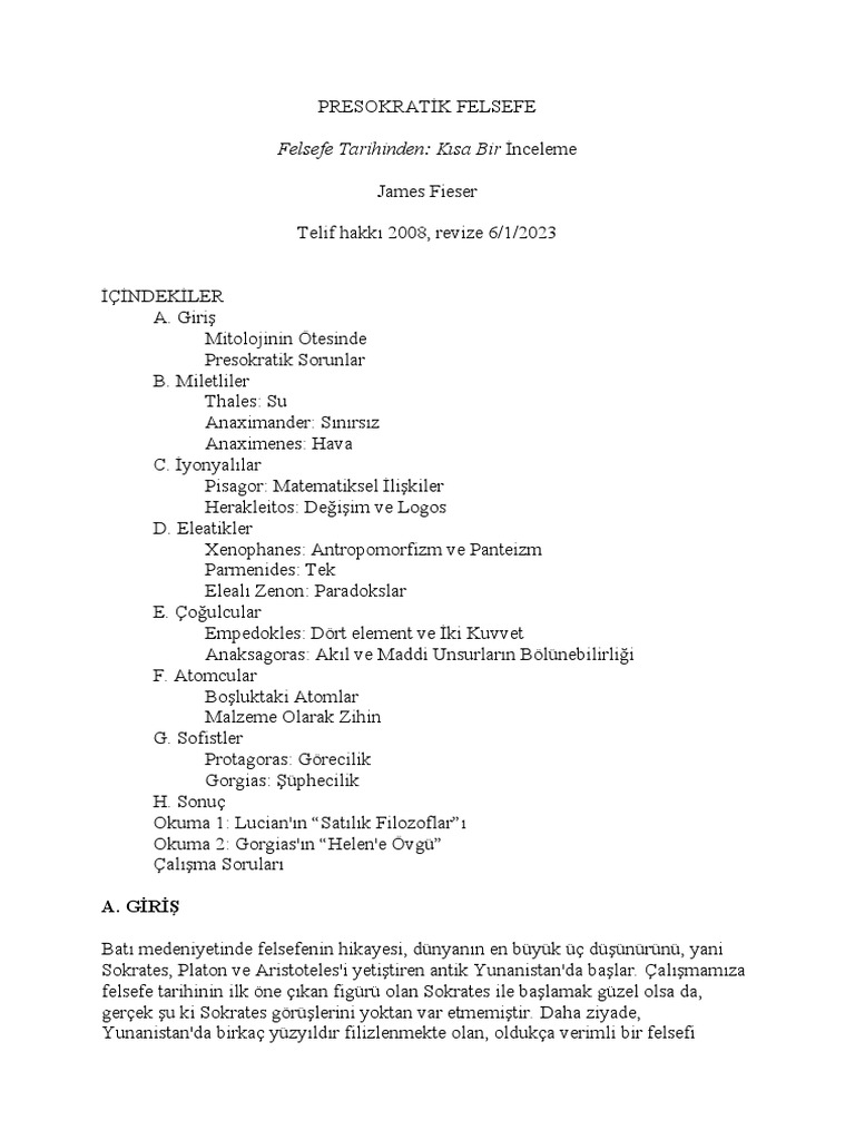 PRESOKRATİK FELSEFE | PDF