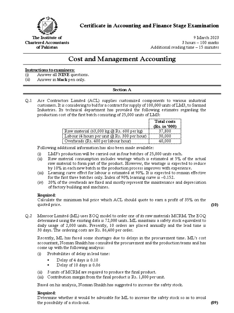 CAF 3 CMA Spring 2023 | PDF