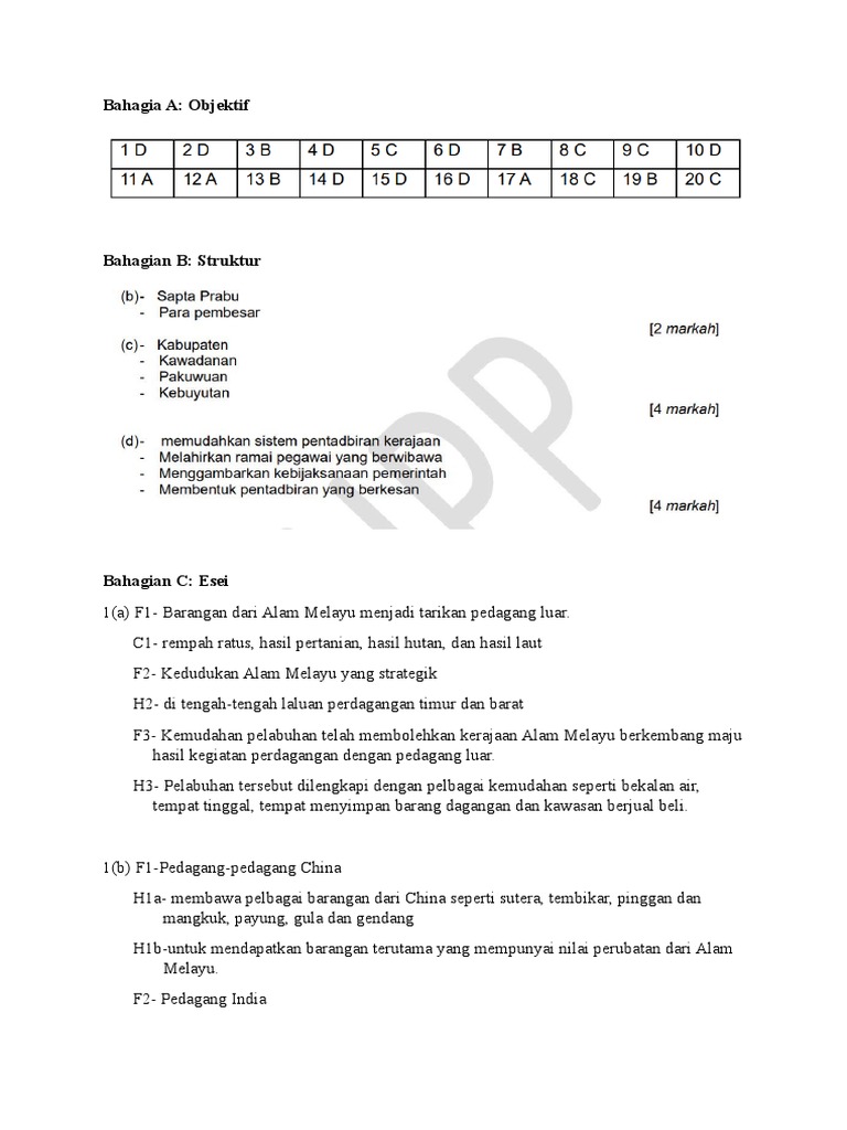 Skema Jawapan Prolab Sejarah Bab 2 | PDF