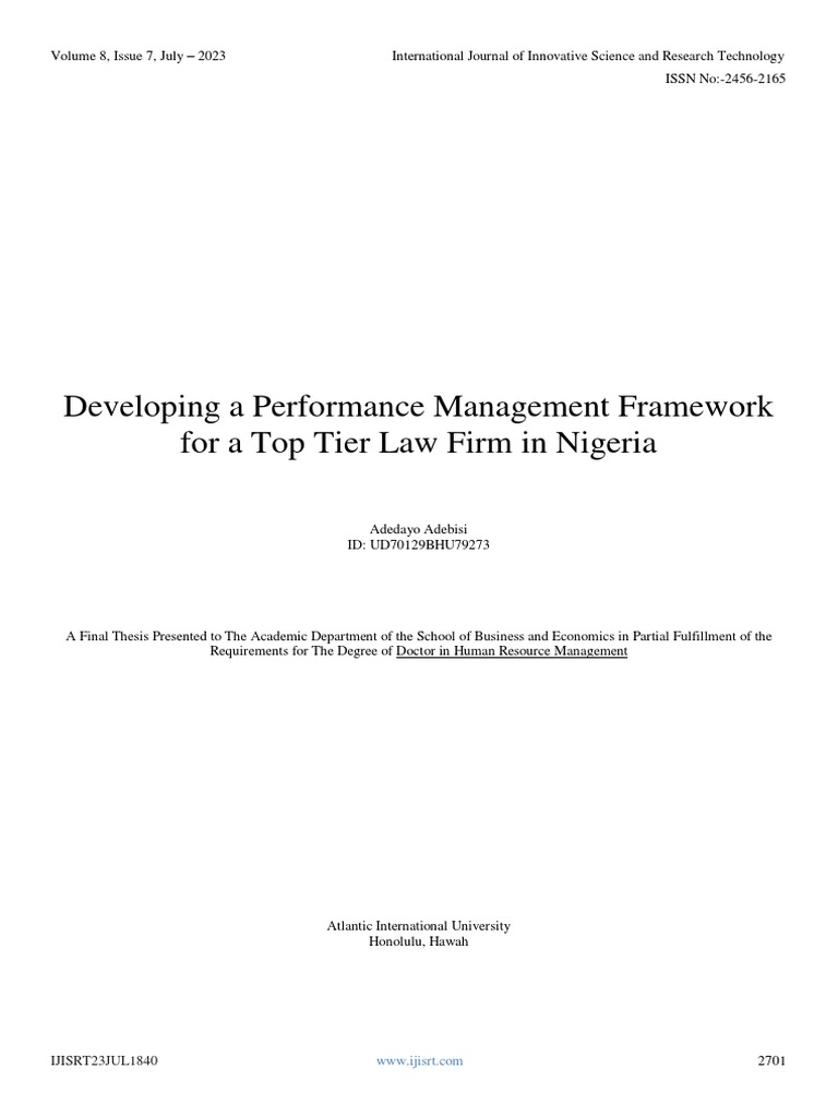 Developing A Performance Management Framework For A Top Tier Law Firm ... Developing A Performance Management Framework For A Top Tier Law Firm ...