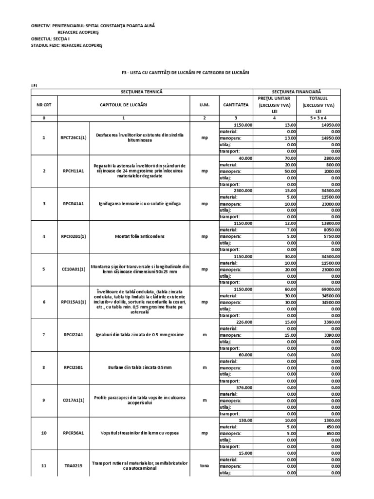 Deviz Refacere Acoperis - f3 | PDF