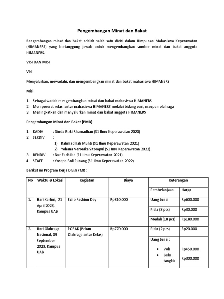 PROKER Divisi Pengembangan Minat Dan Bakat-1 | PDF