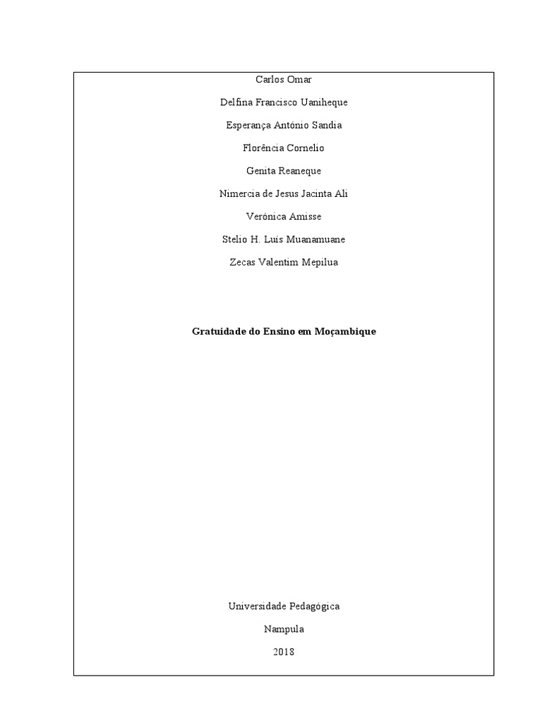 Gratuidade Do Ensino em Mocambique 9reparado) | PDF