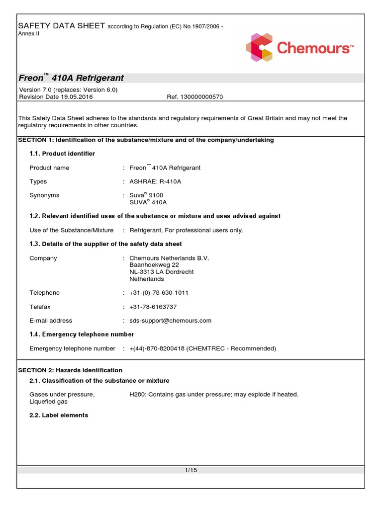 Chemours 410A Sds v7 | PDF