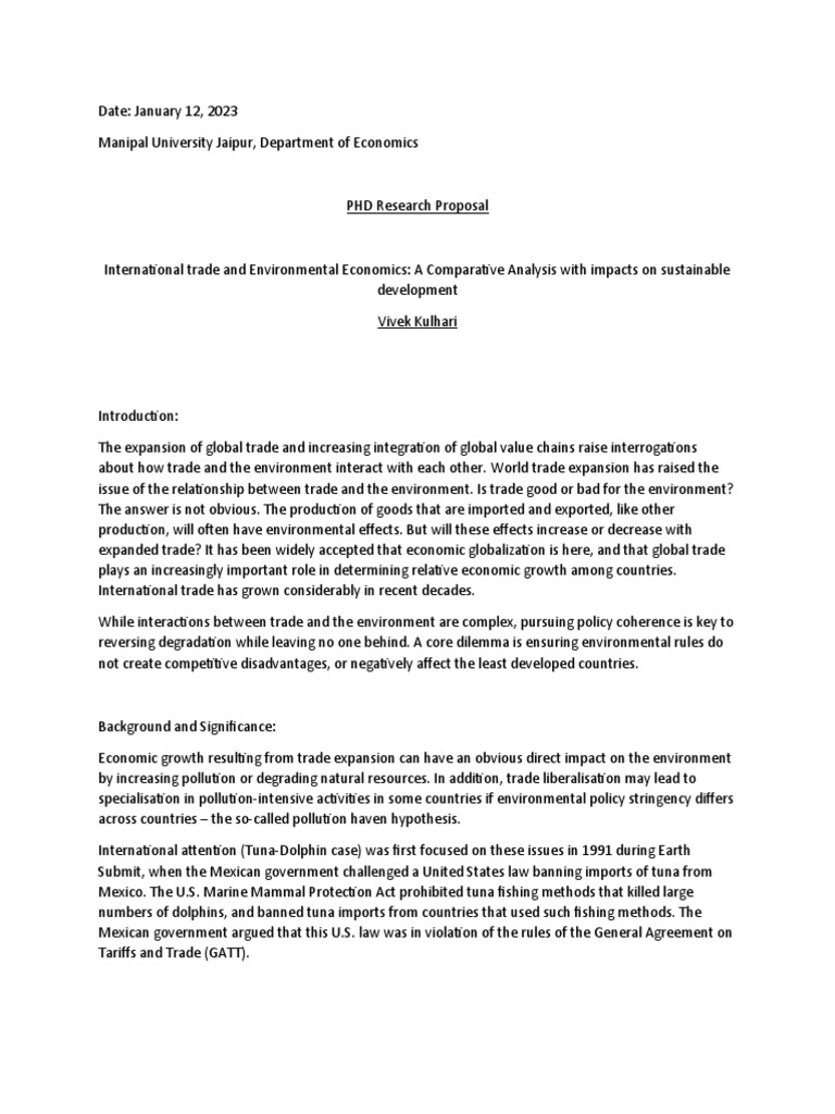Research Proposal - International Trade and Environmental Economics | PDF