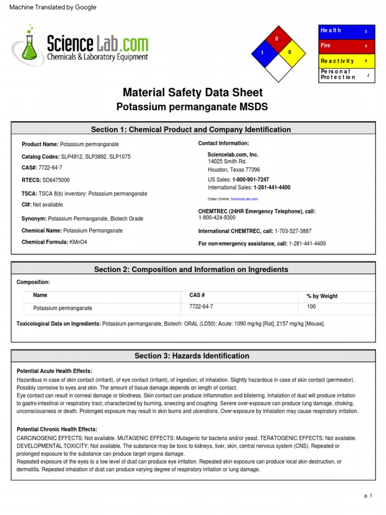 Msds Kalium Permanganat | PDF