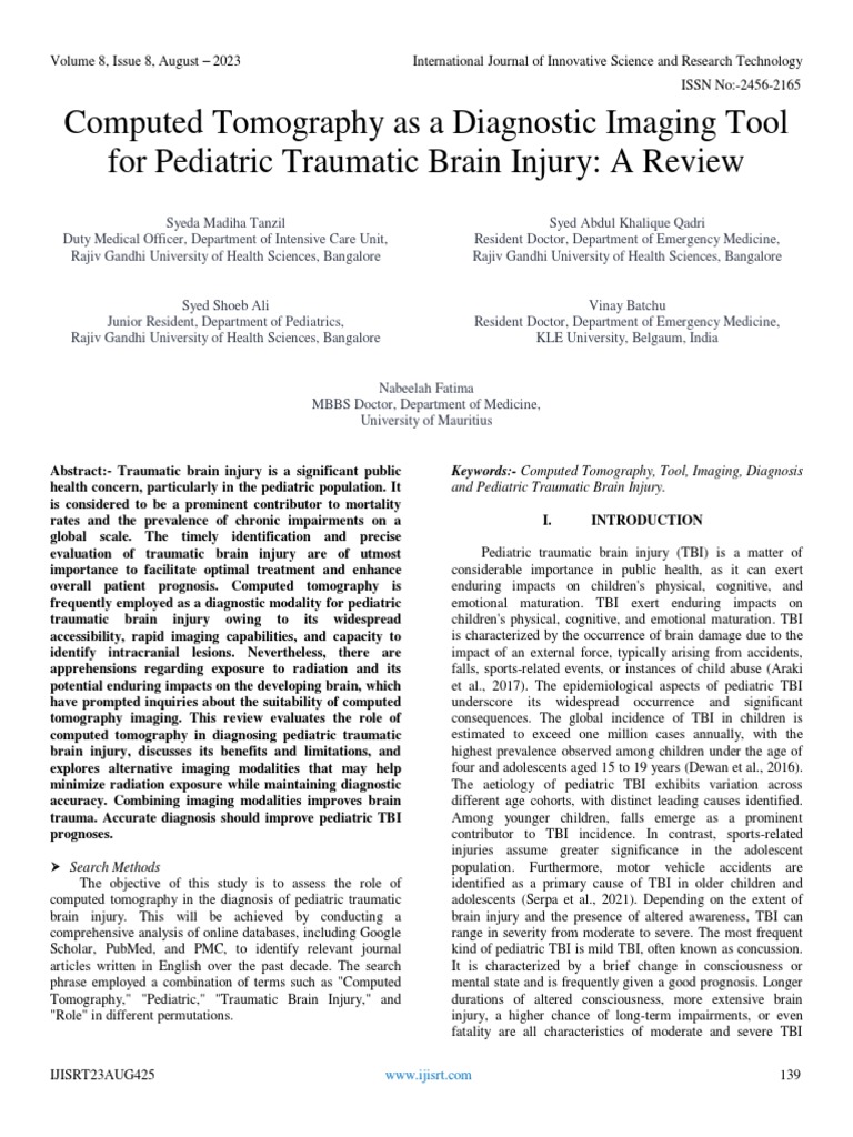 Computed Tomography As A Diagnostic Imaging Tool For Pediatric Traumatic Brain Injury: A Review ...