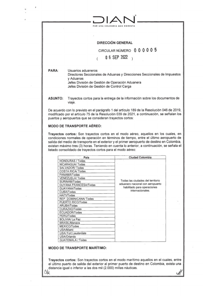 Circular 005 de 2021 Trayectos Cortos | PDF
