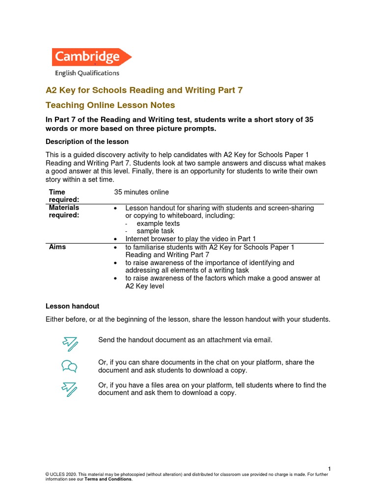 A2 Key For Schools Reading and Writing Part 7 - Teaching Online Lesson ...