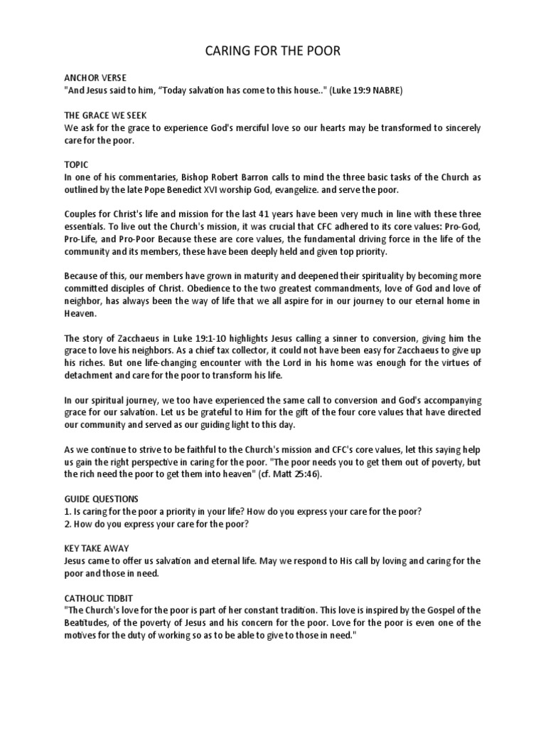 Caring For The Poor | PDF