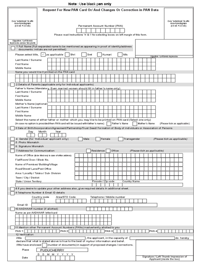 Pan Correction Form | PDF