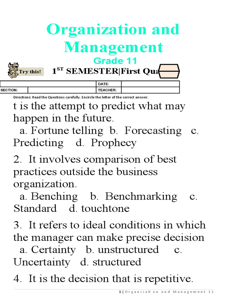 Organization and Management Module 1 Grade 11 F | PDF