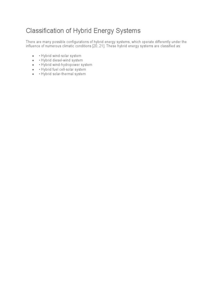 Classification of Hybrid Energy Systems | PDF