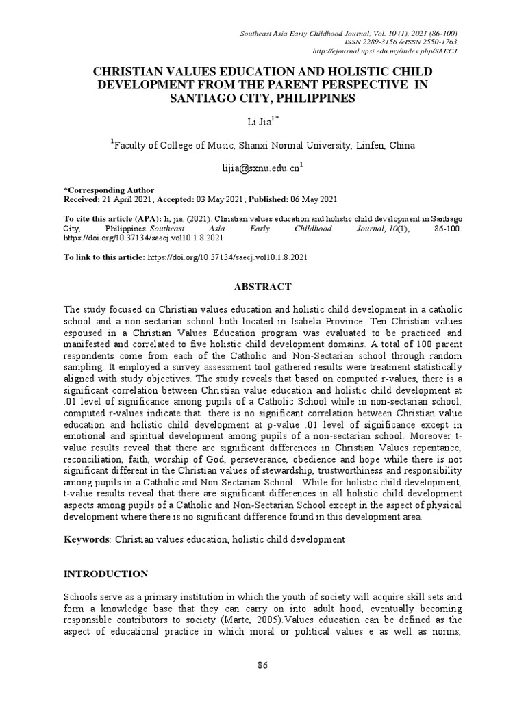 Ej1296708 Christian Values Education and Holistic Child | PDF | Career ...