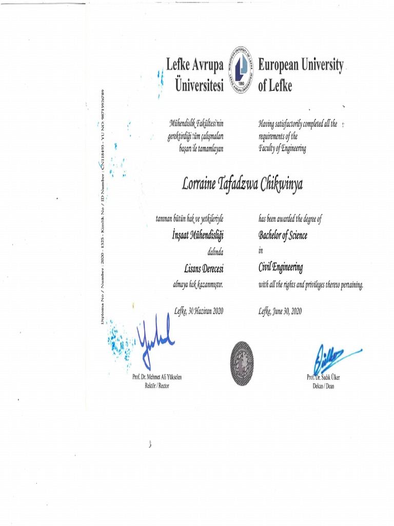 Certificate BSc Civil Engineering #Application | PDF