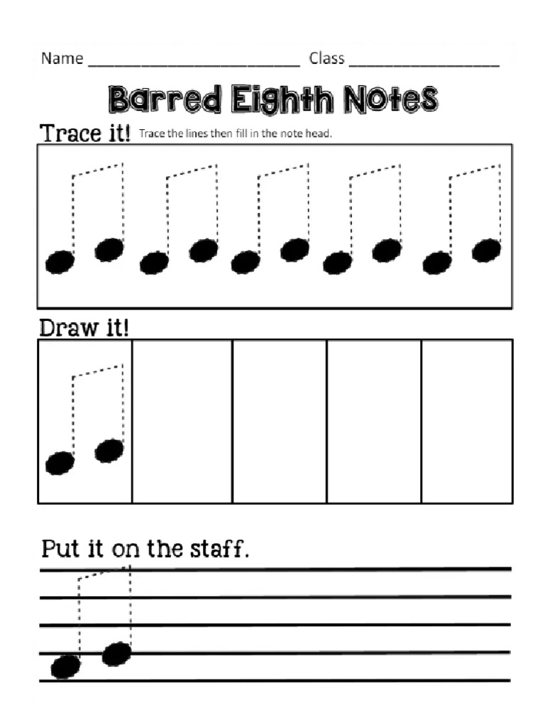 Barred Eighth Note Tracing and Writing | PDF
