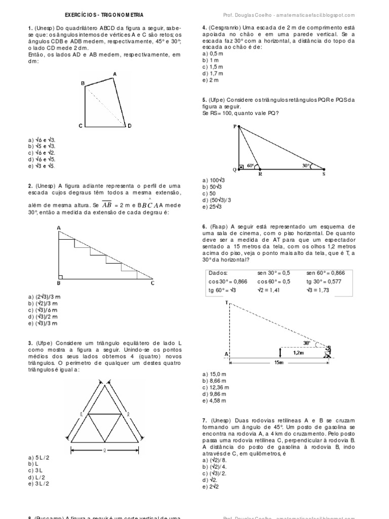 exercícios_trigonometria | Triângulo | Geometria Elementar