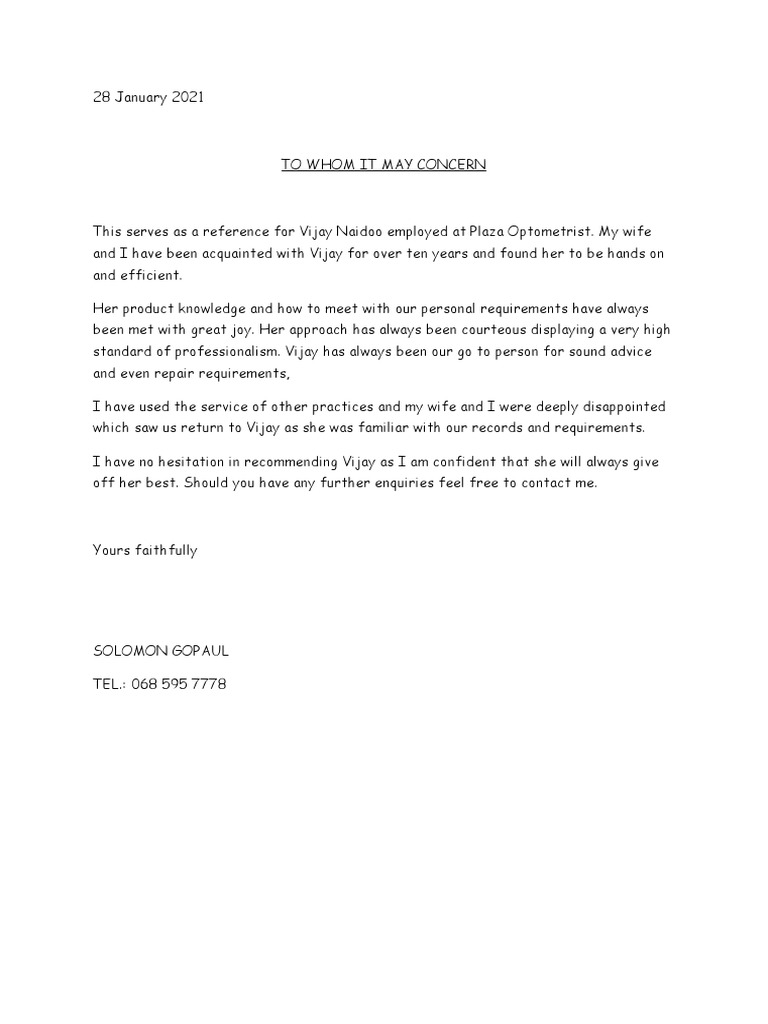 Reference Letter Vijay Naidoo | PDF