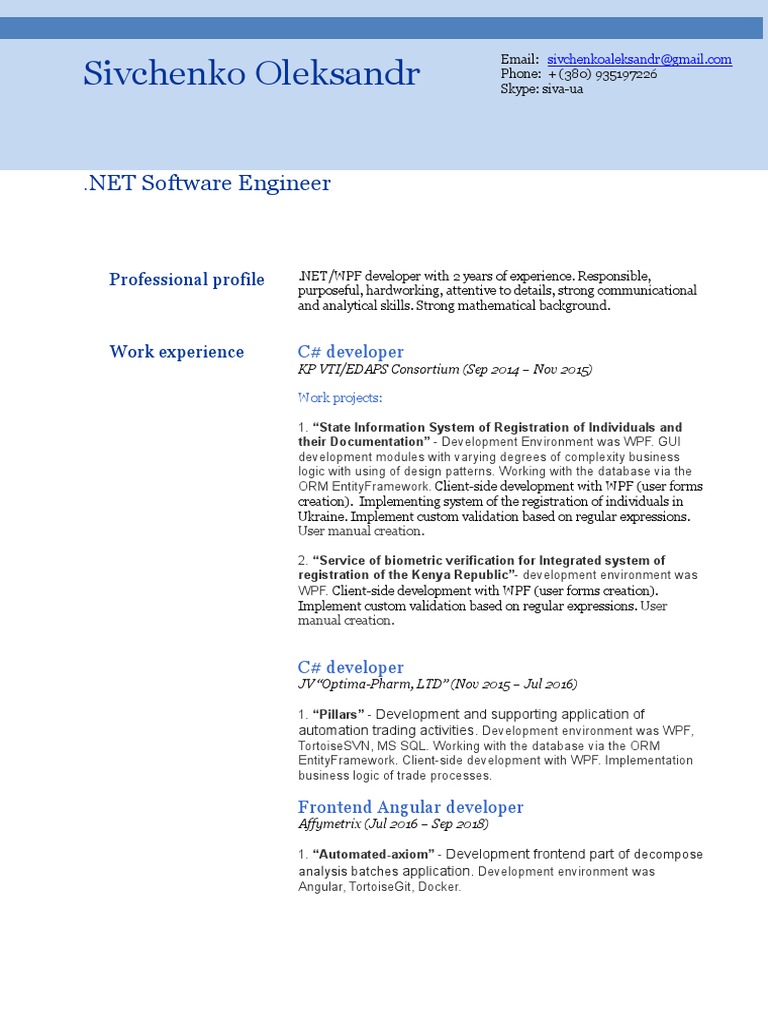 CV Oleksandr Sivchenko | PDF