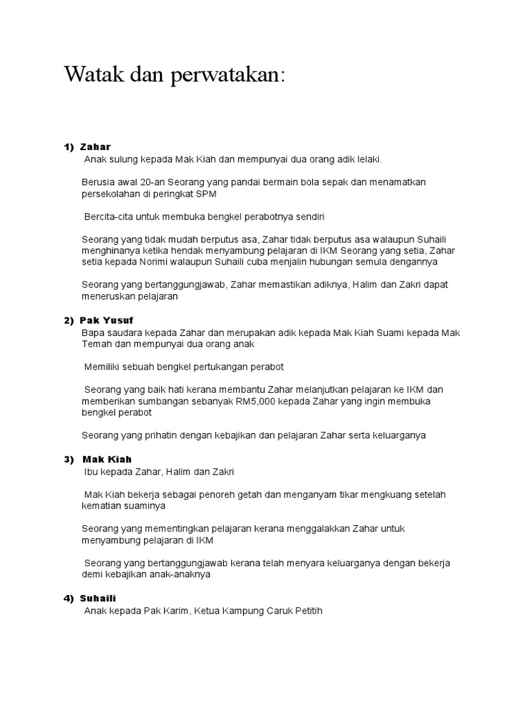 Watak Dan Perwatakan Novel Meniti Impian | PDF