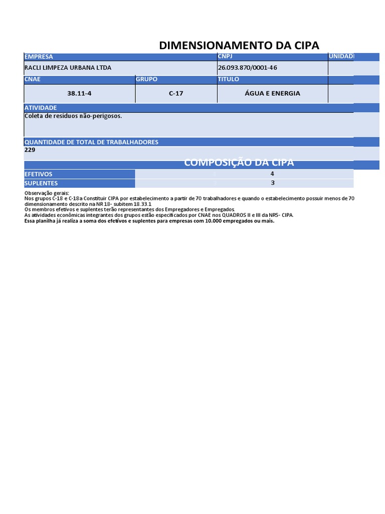 Dimensionamento Da Cipa | PDF