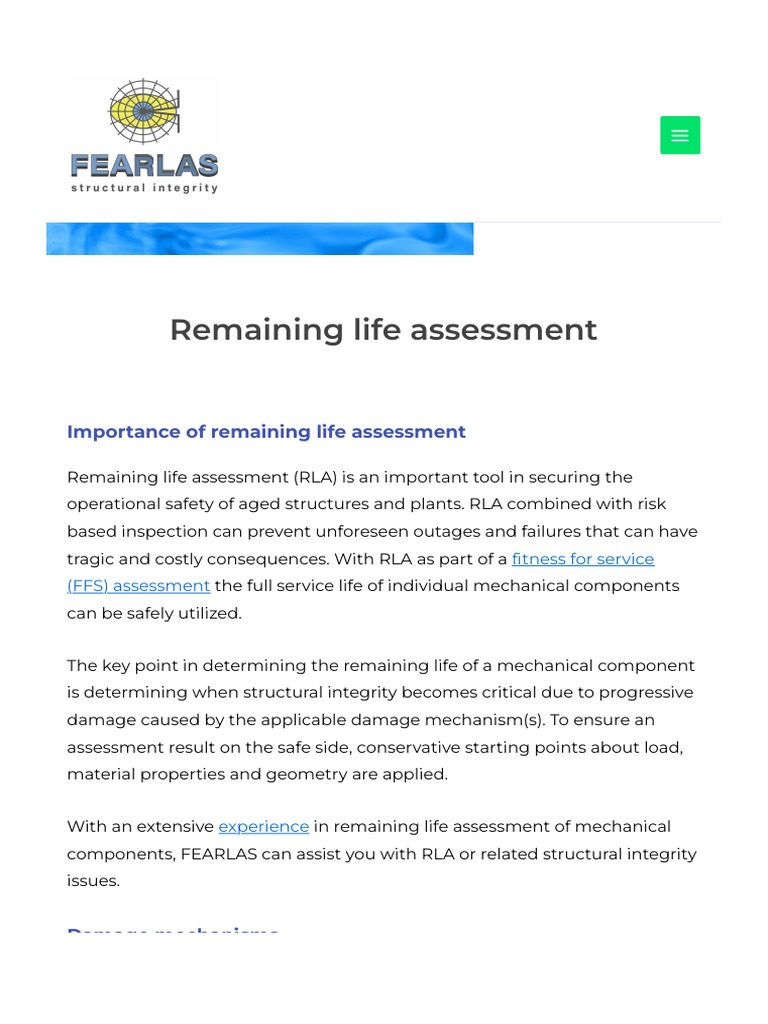 Remaining Life Assessment - Explanation and Application - FEARLAS | PDF