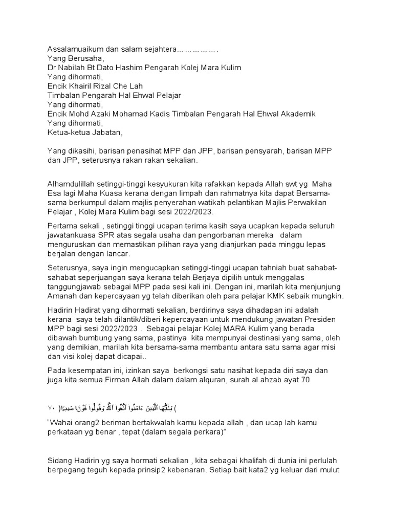 Pelantikan MPP Kolej Mara Kulim | PDF