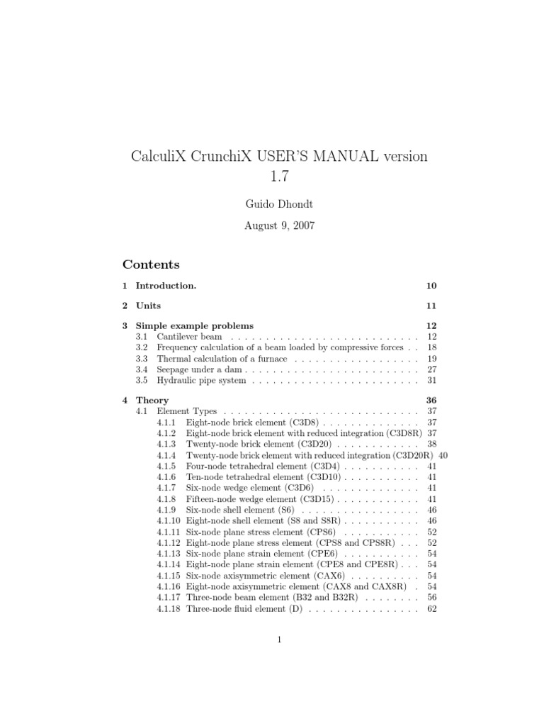 CalculiX User Manual Guide | PDF | Buckling | Bending