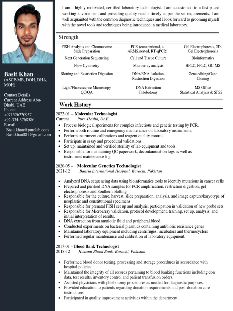 Resume for Stem Cell Technologist | PDF