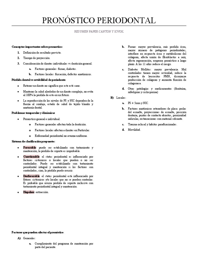 Pronóstico Periodontal según Kwok y Caton | PDF