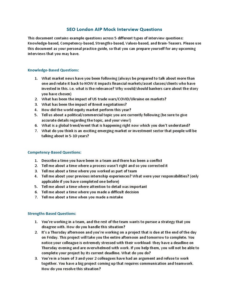 AIP Mock Interview Questions Pack | PDF