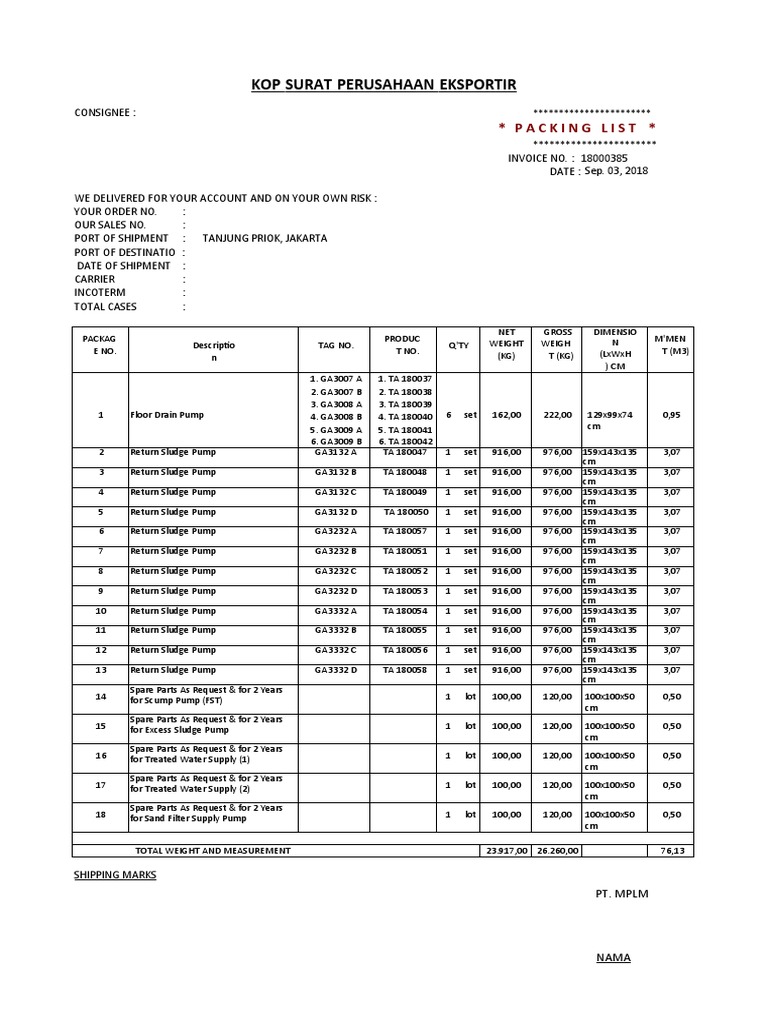 5. Packing List Ekspor | PDF