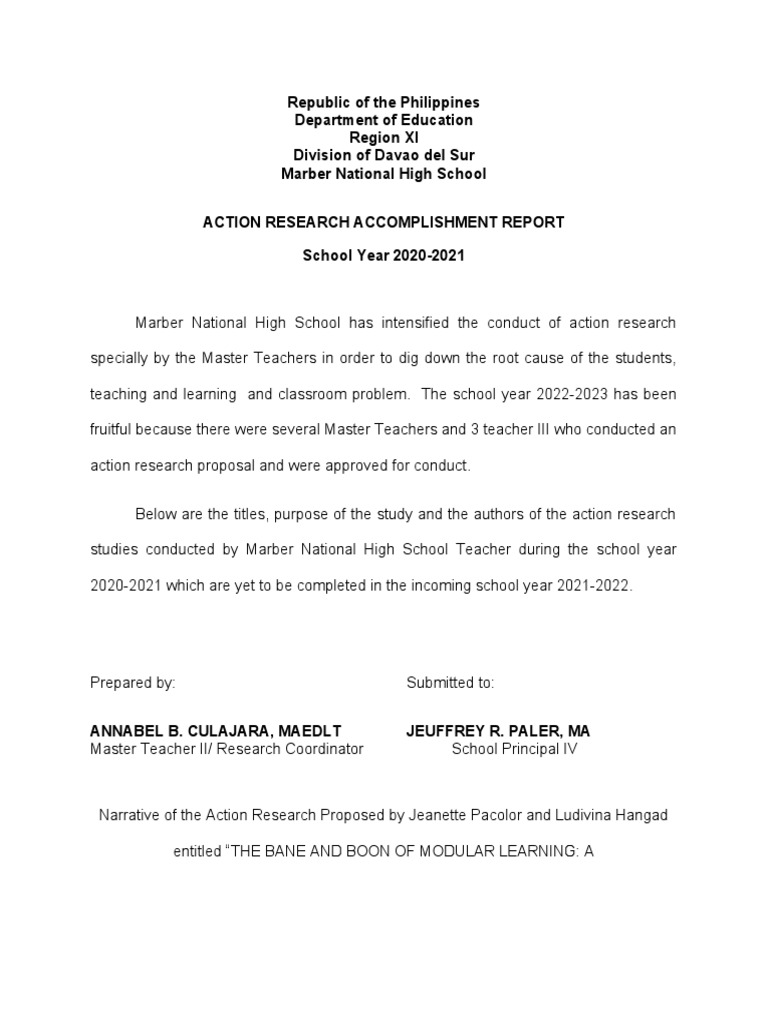 Action Research 2020-2021 Accomplishment Report | PDF
