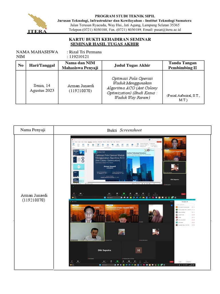 Rizal Tri Permana - Bukti Seminar Hasil Arman | PDF