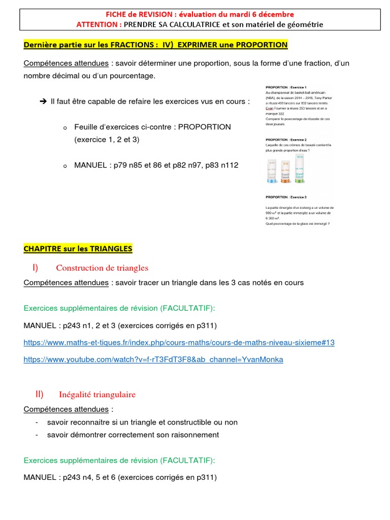 FICHE de REVISION Proportions Triangles 1 Et SCRATCH | PDF
