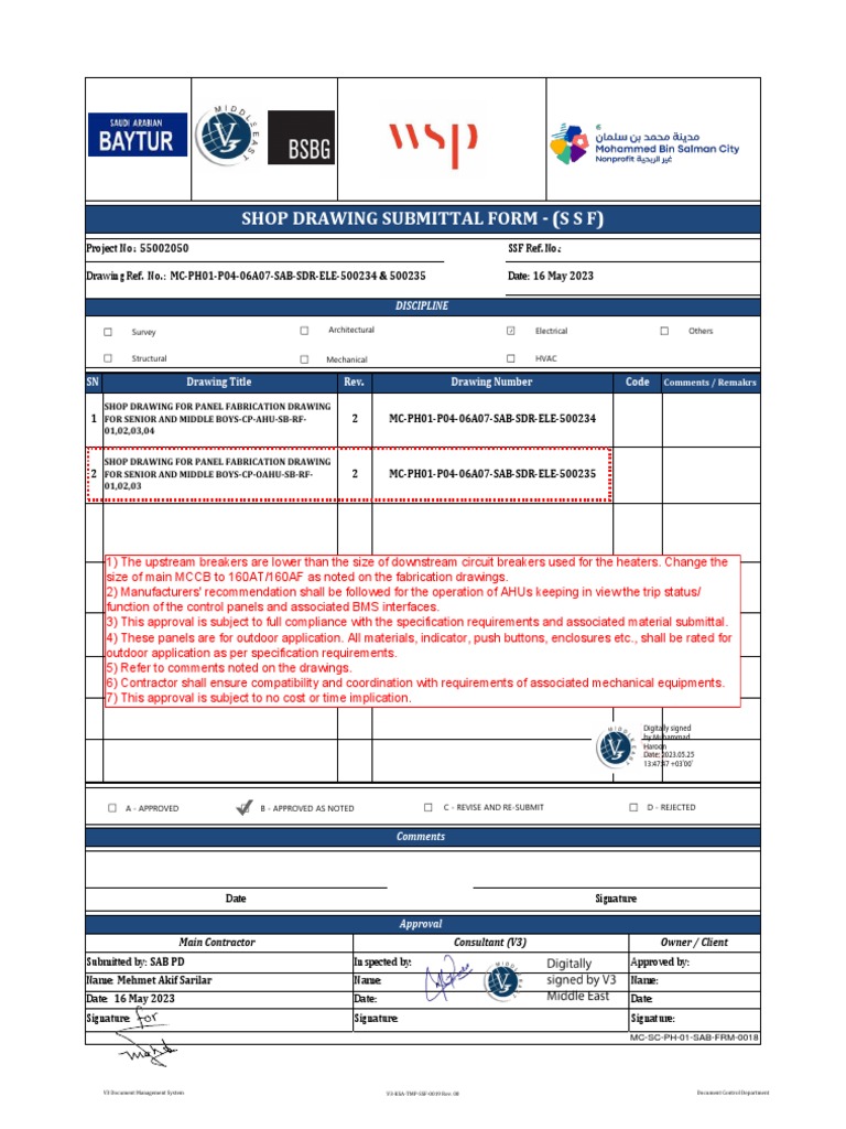 Mc-Ph01-P04-06a07-Sab-Sdr-Ele-500235-02-Panel Fabrication Drawing For Senior and Middle Boys-Cp ...
