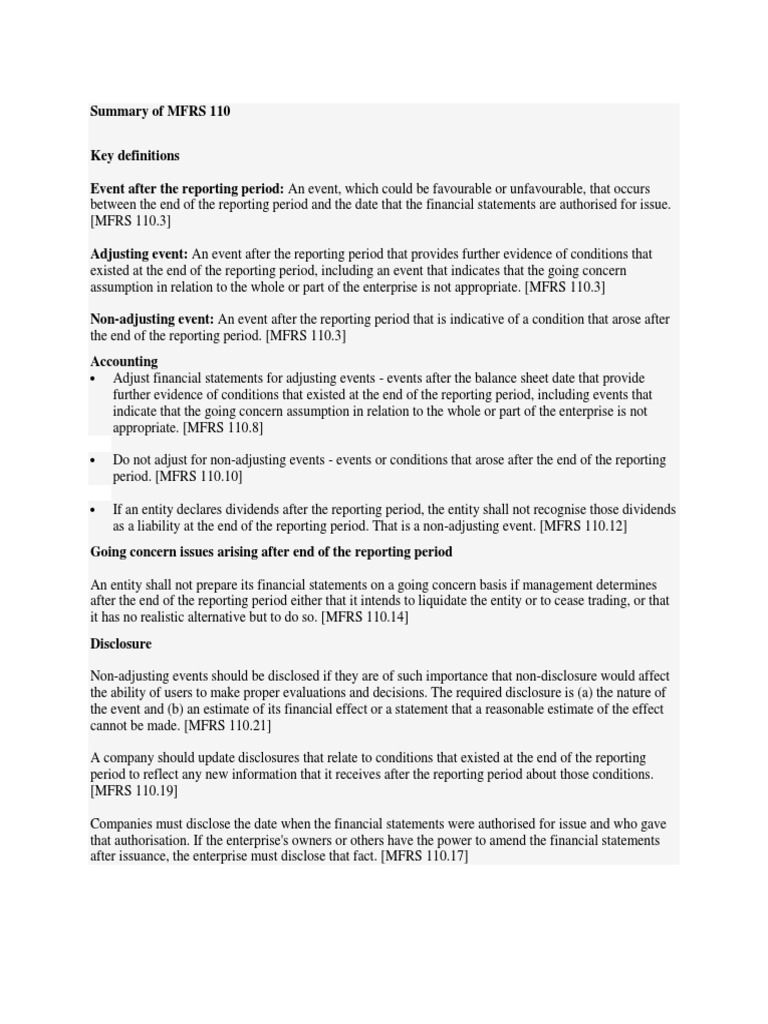 Summary of MFRS 110 | PDF
