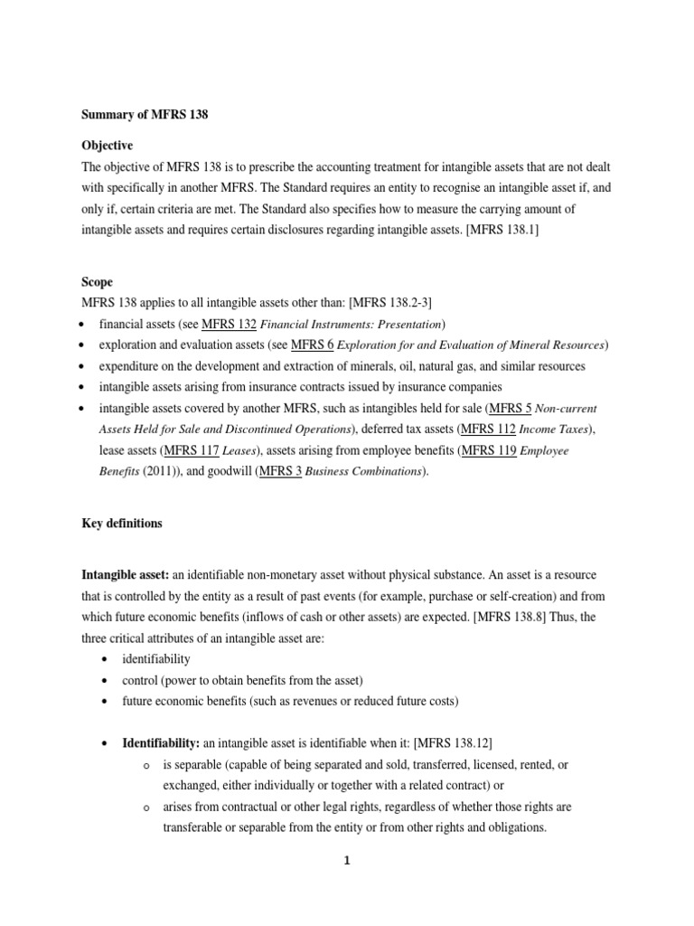 Summary of MFRS 138 | PDF