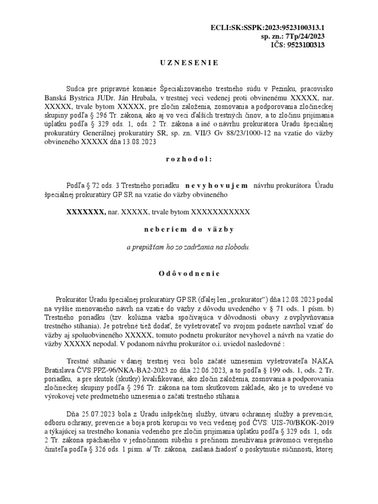 7tp-24-2023-Uznesenie - nevzatie-do-vazby-Roman-Stahl - 13-08-2023 | PDF 7tp-24-2023-Uznesenie - nevzatie-do-vazby-Roman-Stahl - 13-08-2023 | PDF