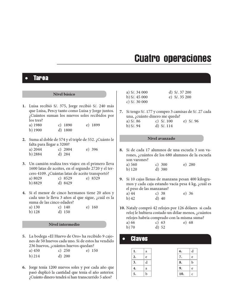 Problemas Matemáticos Básicos y Avanzados | PDF