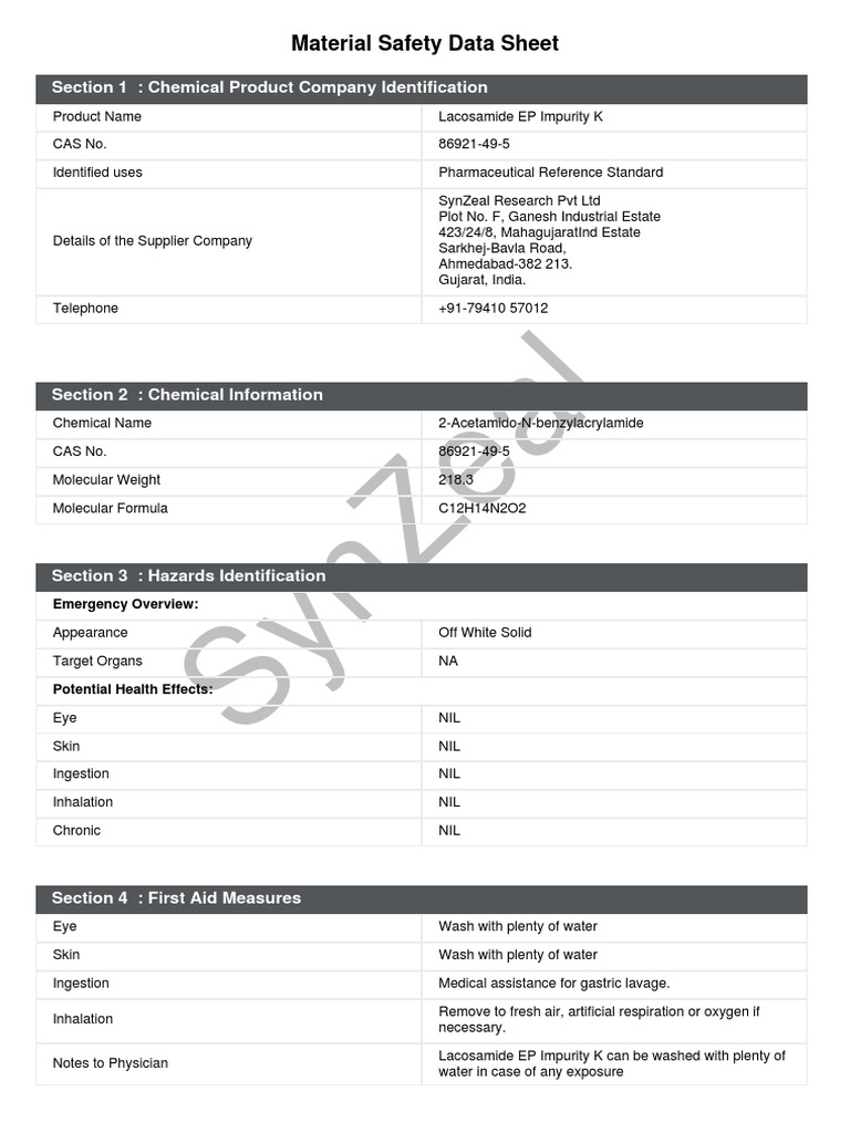 MSDS-Lacosamide EP Impurity K | PDF