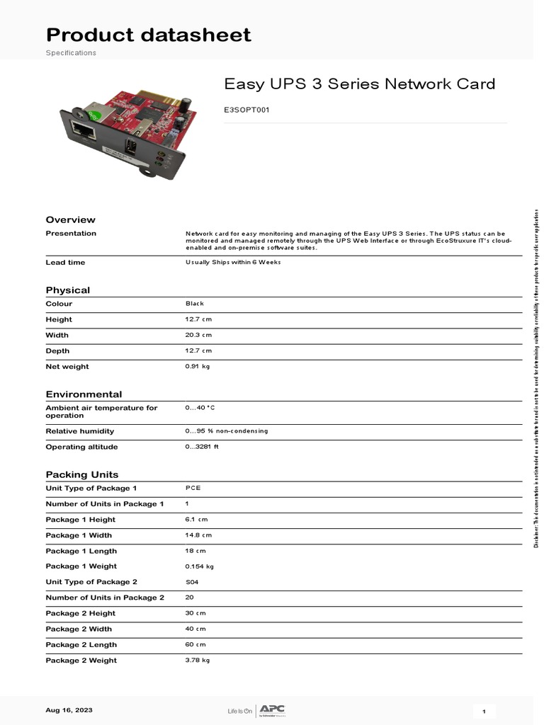 Easy UPS 3-Series Accessories - E3SOPT001 | PDF