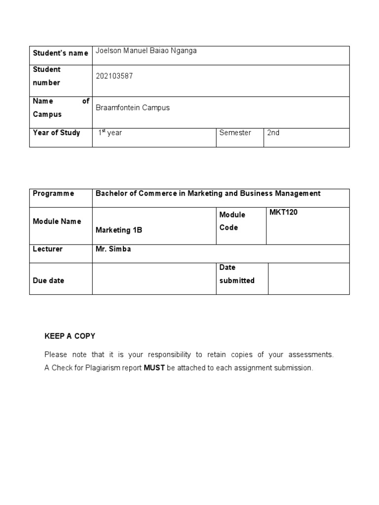 Marketing 1B assignment | PDF
