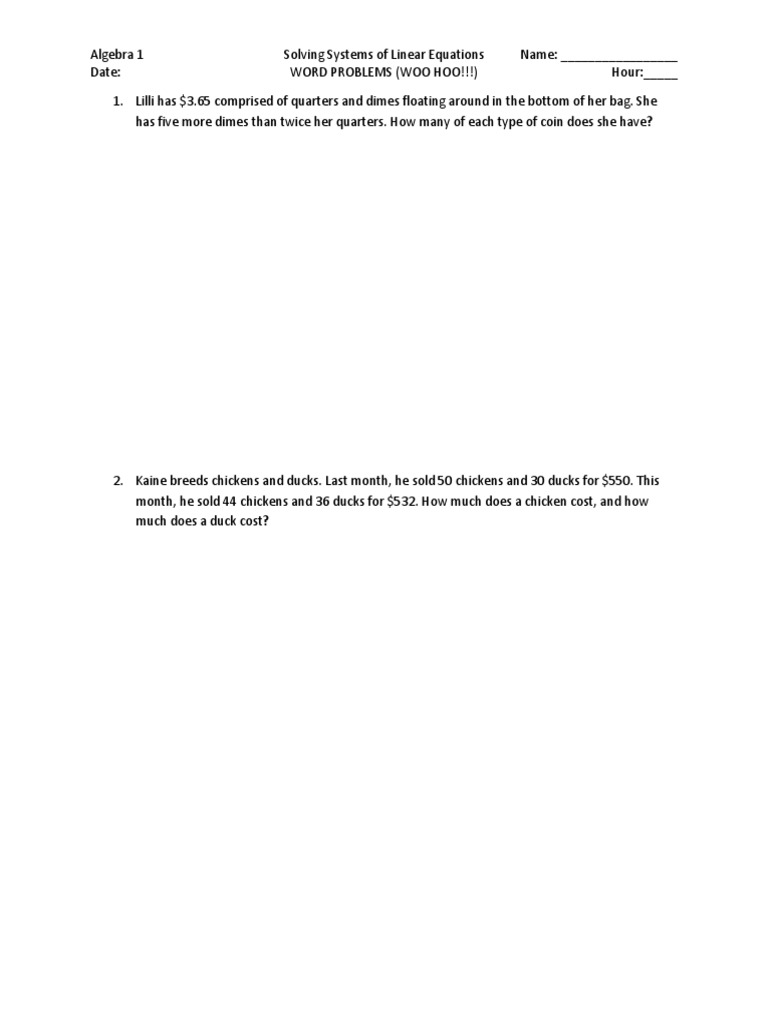 Algebra 1: Linear Equation Word Problems | PDF