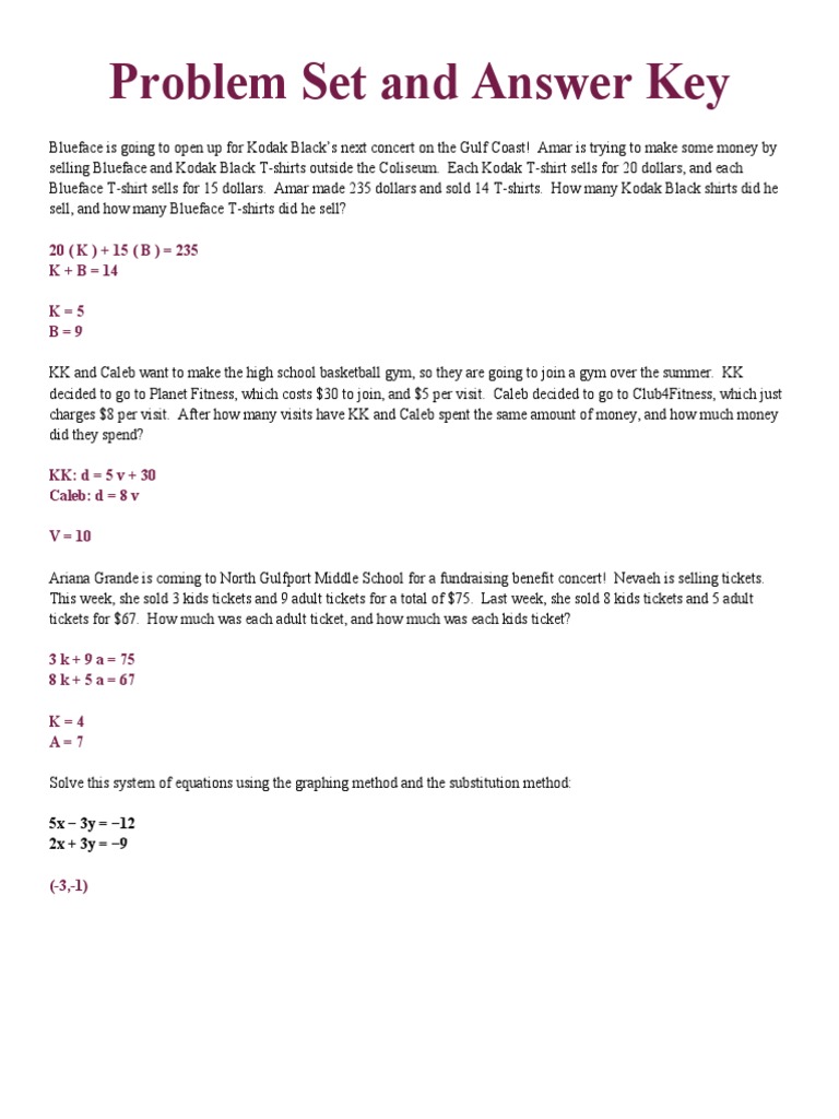 Problem Set and Answer Key: 20 (K) + 15 (B) 235 K + B 14 K 5 B 9 | PDF