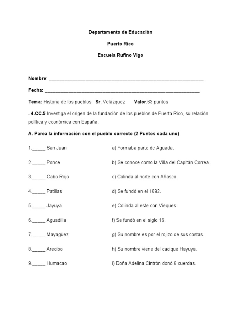 Examen de Los Pueblos | PDF