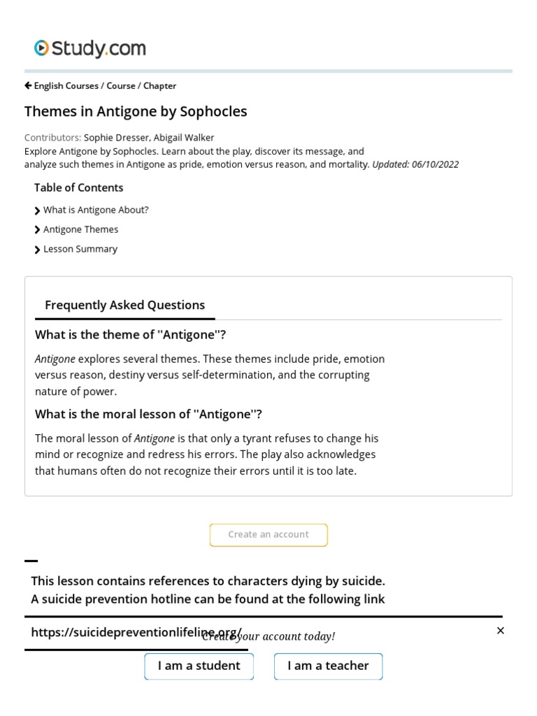 Themes in Antigone by Sophocles - Analysis & Message - Video & L | PDF